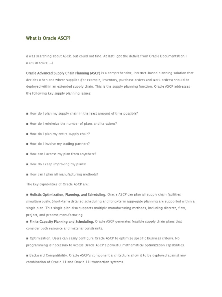 An In-Depth Guide to Oracle Advanced Supply Chain Planning (ASCP ...
