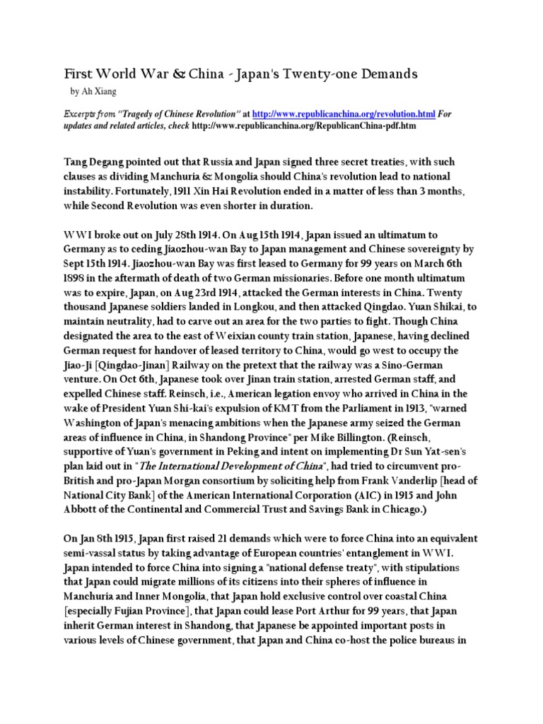 Japan Twenty-One Demands | PDF | Kuomintang | Empire Of Japan