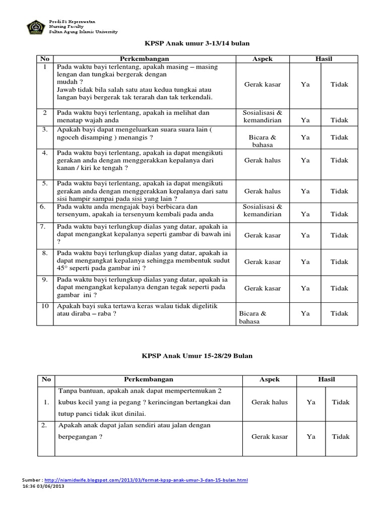 KPSP Anak Umur 3 Bulan - 54 Bulan | PDF