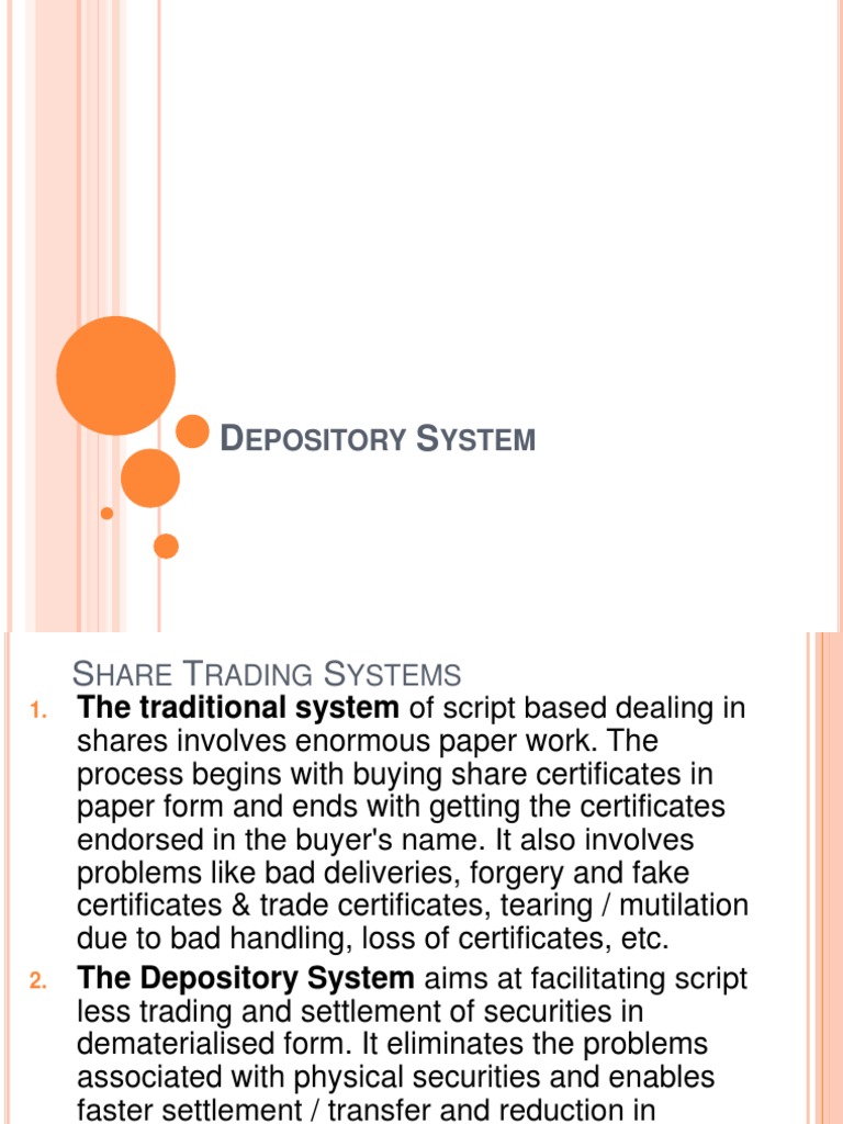 Depository System | PDF | Securities (Finance) | Clearing (Finance)