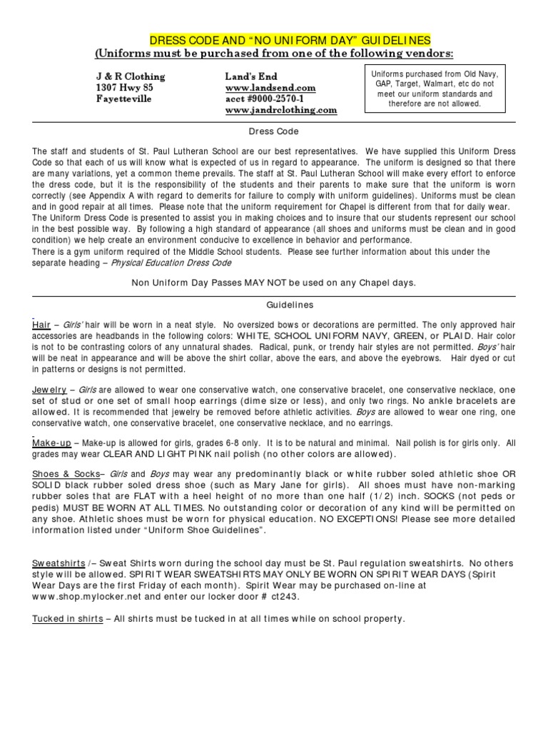 St. Paul Lutheran School Dress Code Guide | PDF | Sweater | Shoe