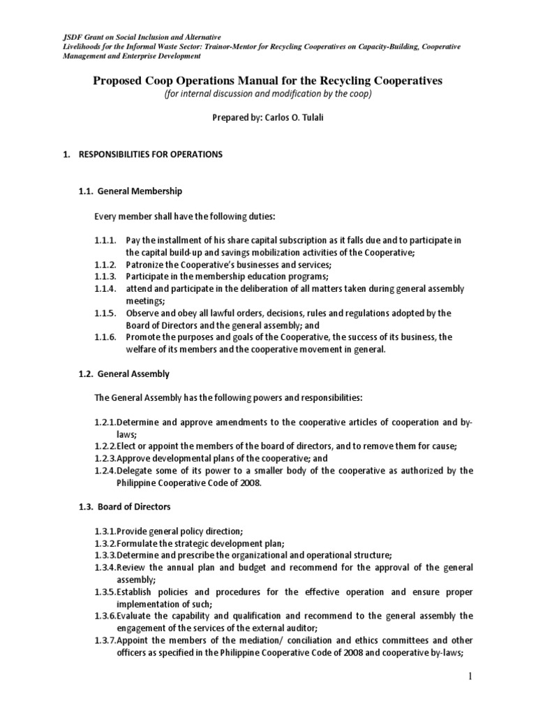 Cooperative Operations Manual | PDF | Board Of Directors | Bookkeeping