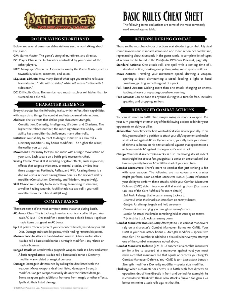Basic Rules Cheat Sheet | PDF | Role Playing Games | Dice