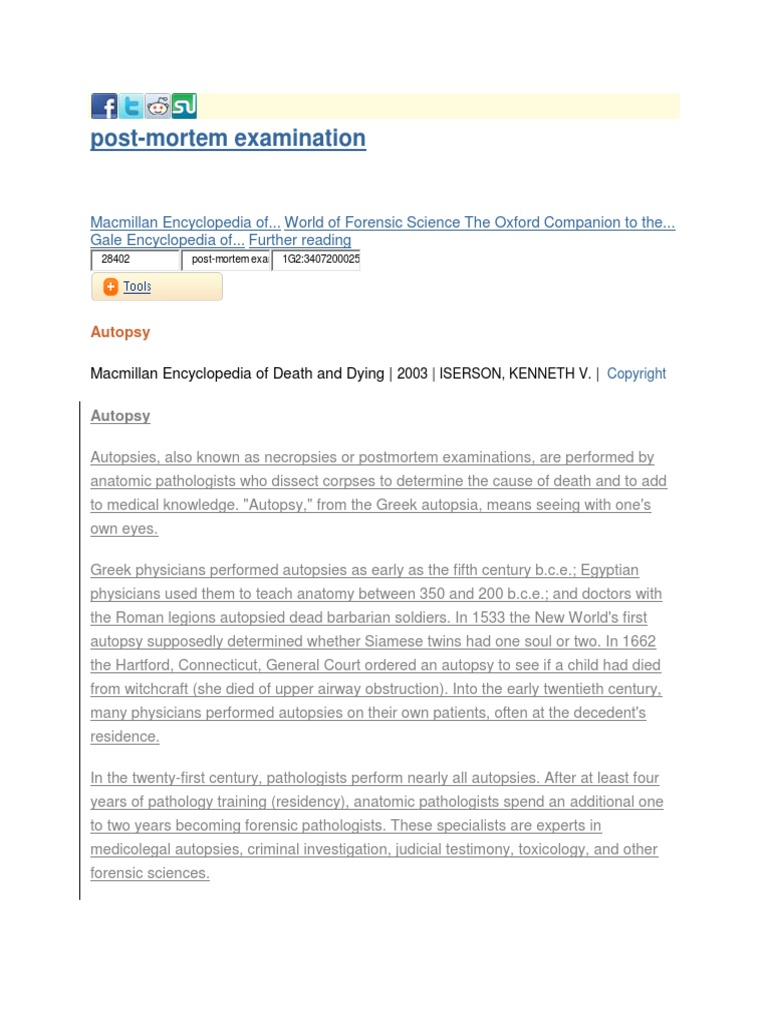 Post-Mortem Examination | PDF | Autopsy | Coroner