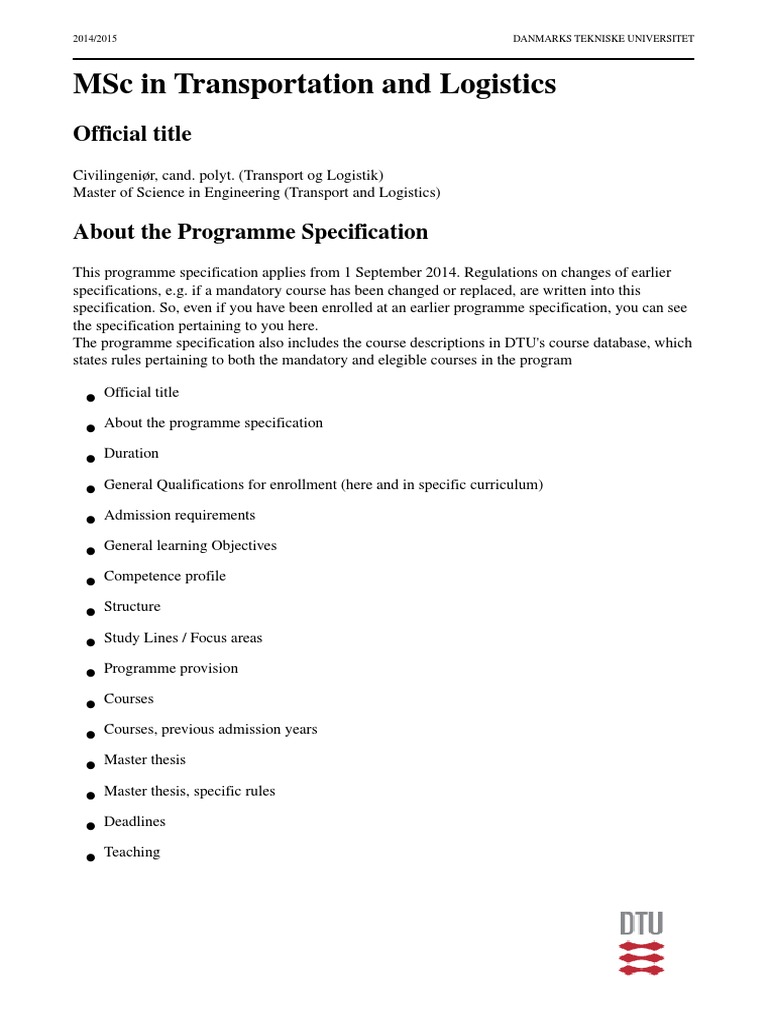 MSC in Transportation and Logistics | PDF | Thesis | Master's Degree