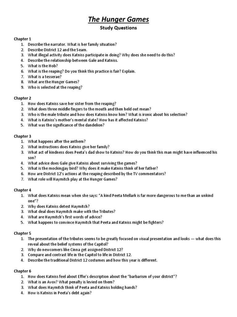 The Hunger Games Study Questions | PDF | The Hunger Games | Violence
