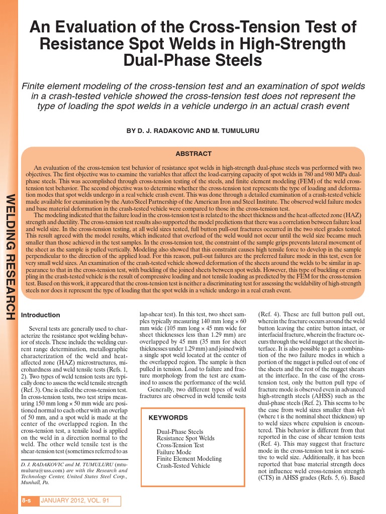 An Evaluation of The Cross-Tension Test of Resistance Spot Welds in ...