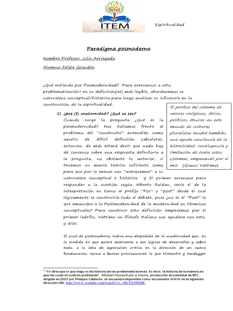 Paradigma Posmoderno | PDF | Verdad | utopía
