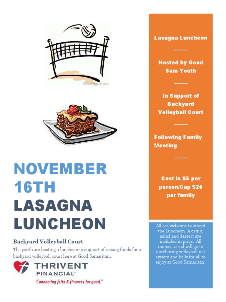 Lasagna Luncheon Flyer | PDF | Cooking, Food & Wine