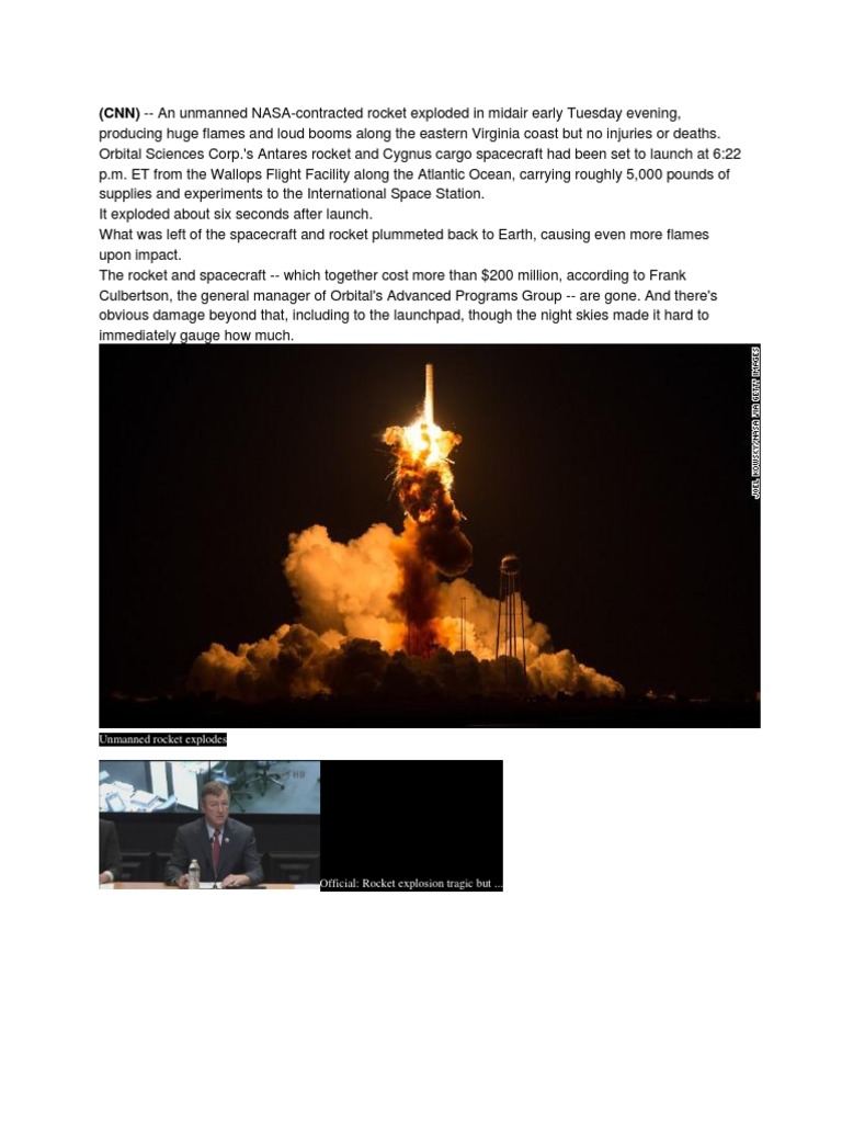 (CNN) - An Unmanned NASA-contracted Rocket Exploded in Midair Early ...
