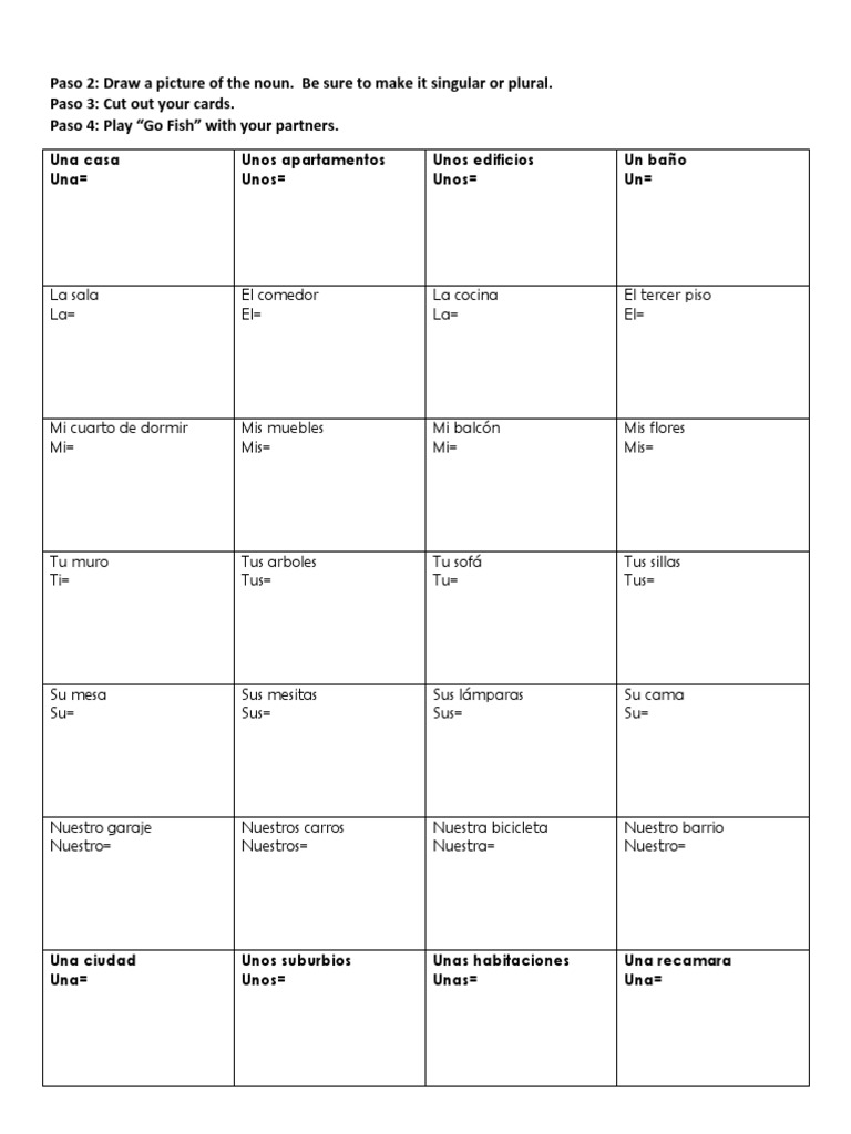 Spanish Vocabulary Game Instructions | PDF | Language Arts & Discipline ...