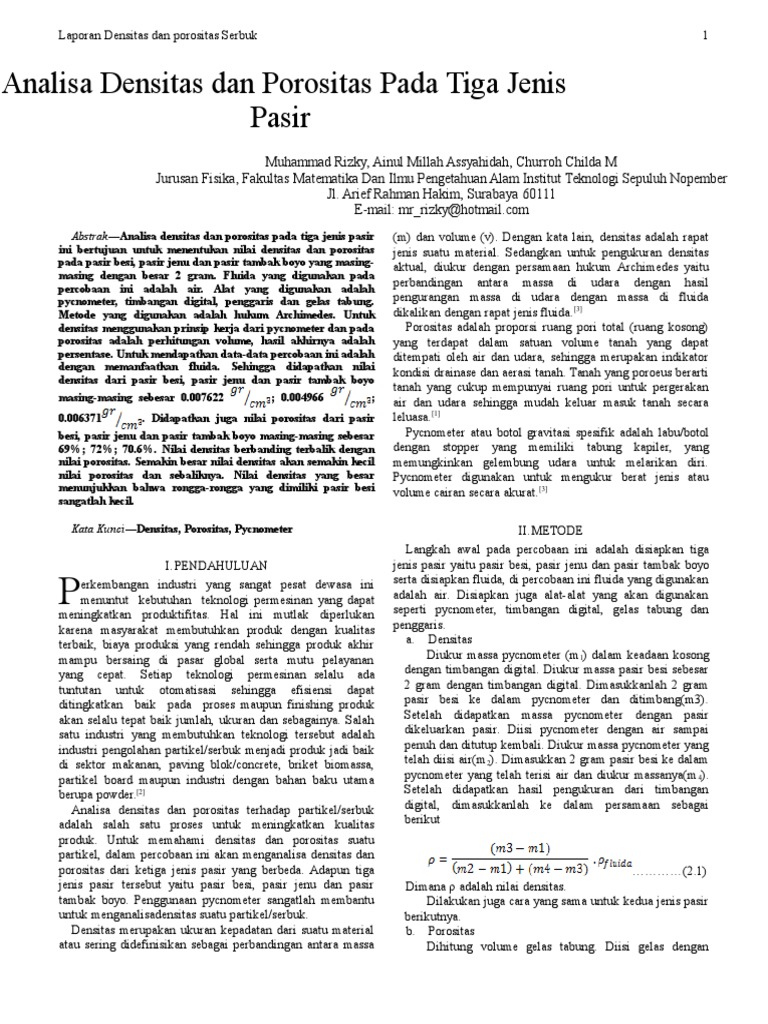 Densitas dan Porositas Tiga Jenis Pasir | PDF | Sains & Matematika
