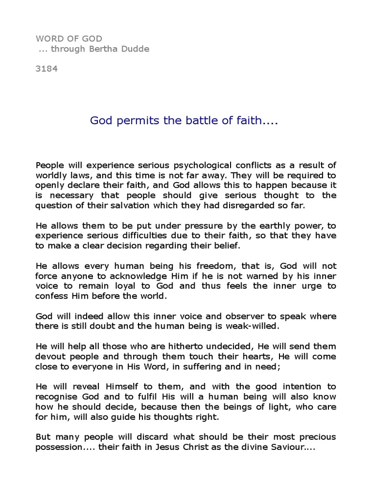 3184 God Permits The Battle of Faith.... | PDF | Paranormal ...