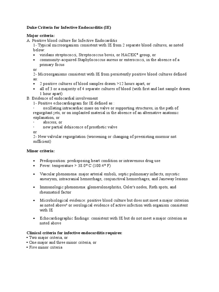 Duke Criteria For Infective Endocarditis | PDF | Wellness | Science ...