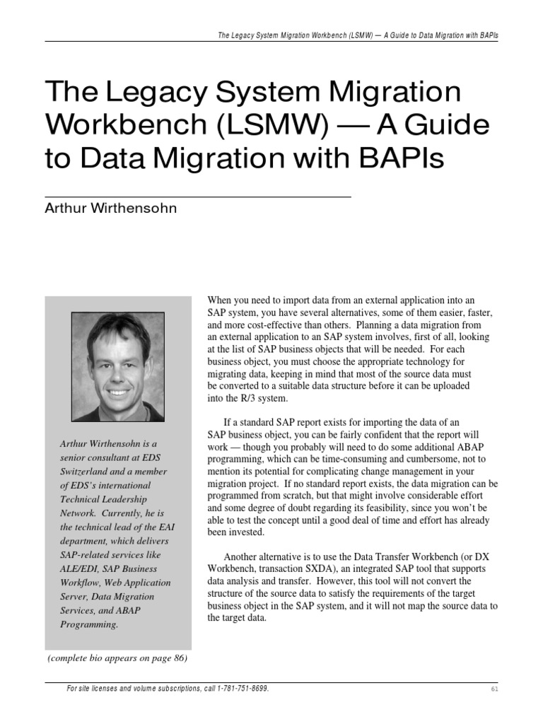 The Legacy System Migration Workbench (LSMW) - A Guide To Data Migration With Bapis | PDF ...