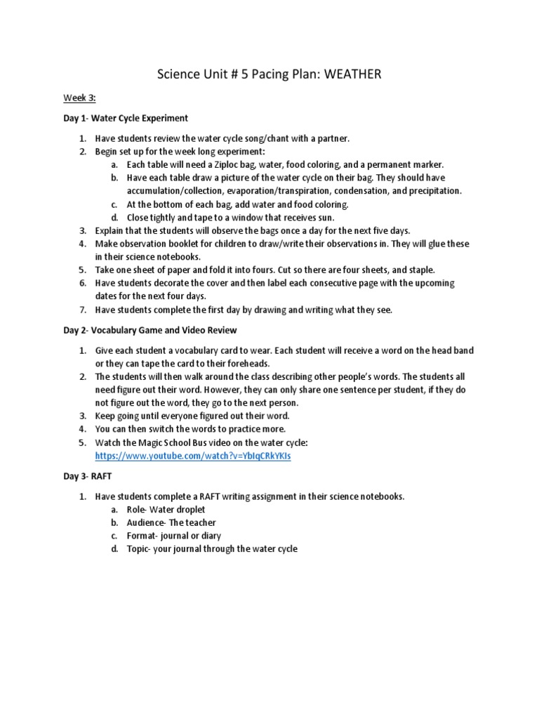 Weather Unit: Water Cycle Activities | PDF | Language Arts & Discipline