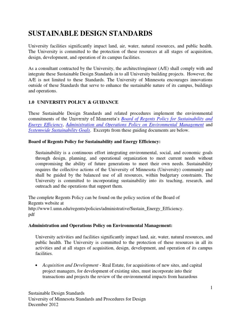 Sustainable Design Standards: 1.0 University Policy & Guidance | PDF ...