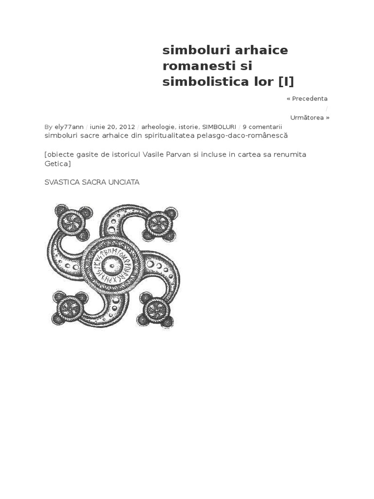 Simboluri Arhaice Romanesti Si Simbolistica Lor-I | PDF