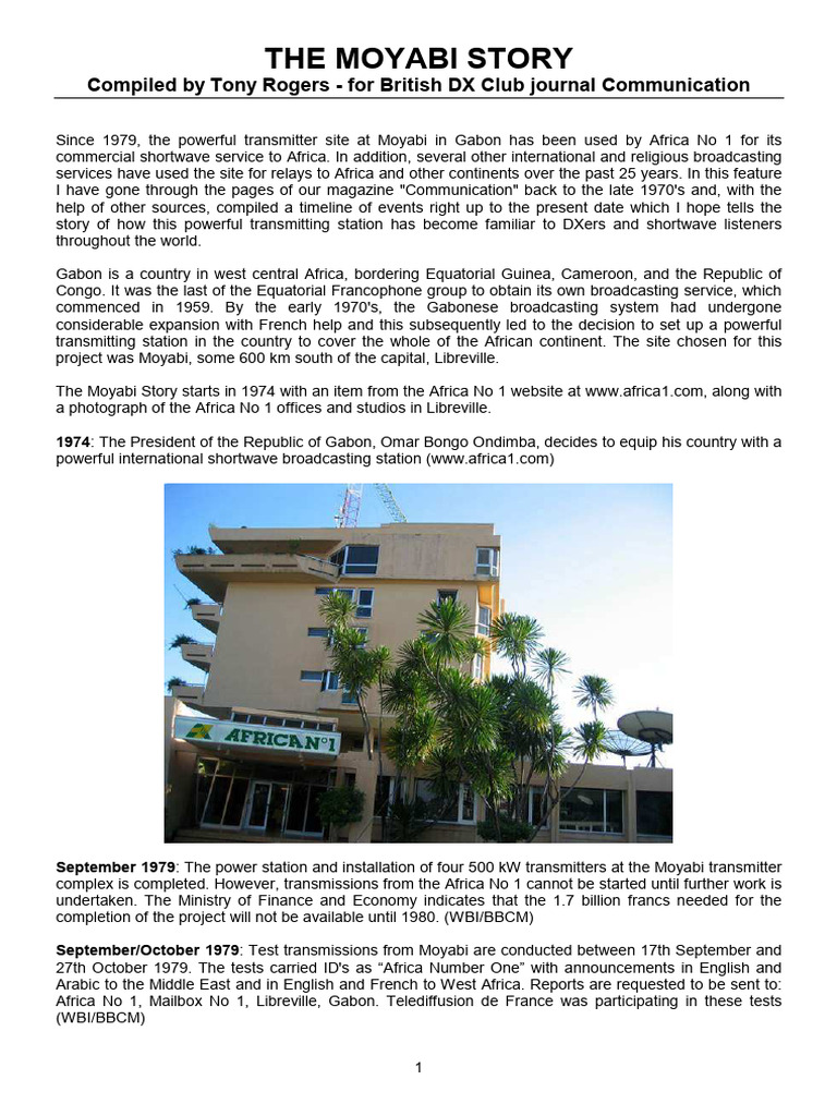 History of The High Power SW Transmitter Site at Moyabi, Gabon | PDF ...