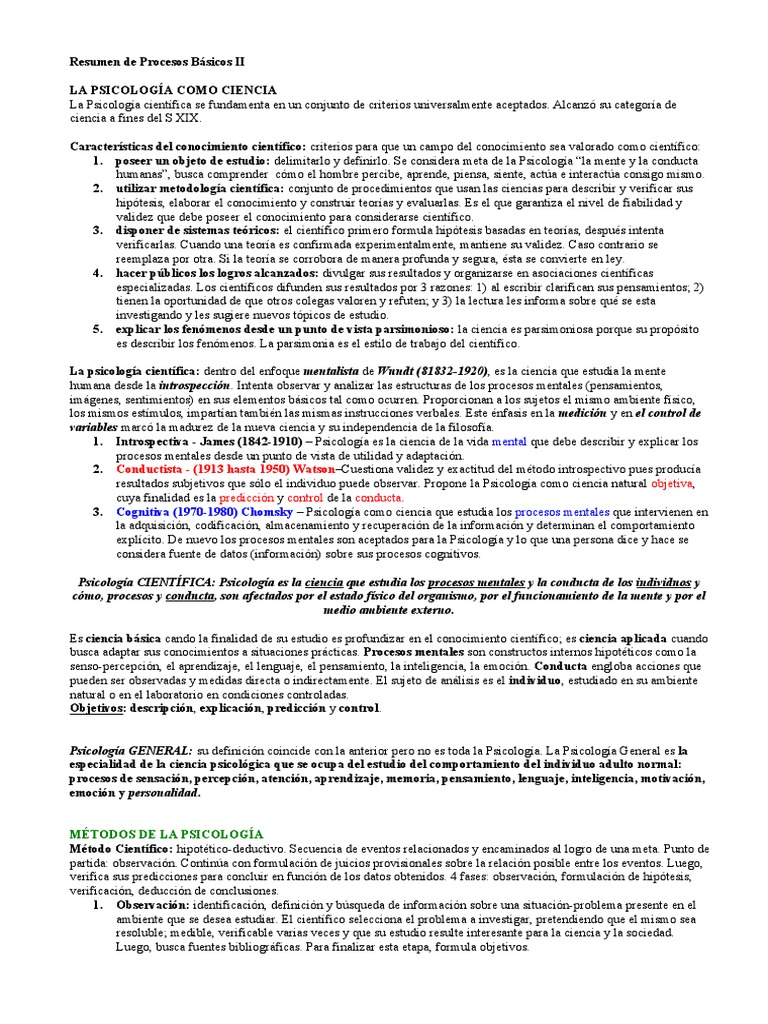 Resumen Procesos Basicos II | PDF | Memoria | Mente