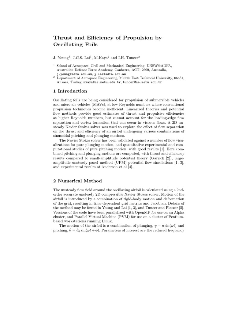 Thrust and Efficiency of Propulsion by Oscillating Foils | PDF ...