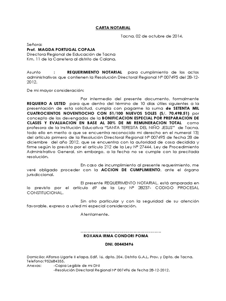 Modelo de Carta Notarial