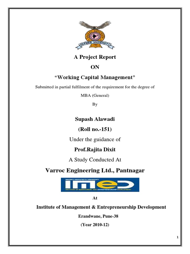 Working Capital Project Report | PDF | Working Capital | Market Liquidity