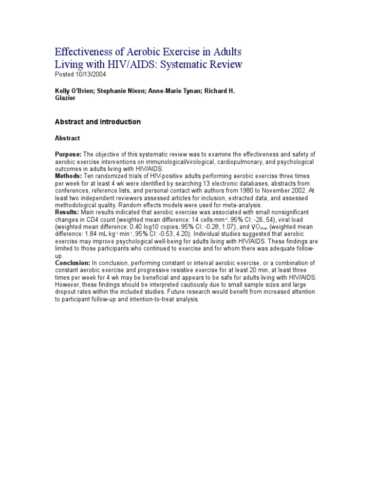 Effectiveness of Aerobic Exercise in Adults Living With HIV/AIDS ...