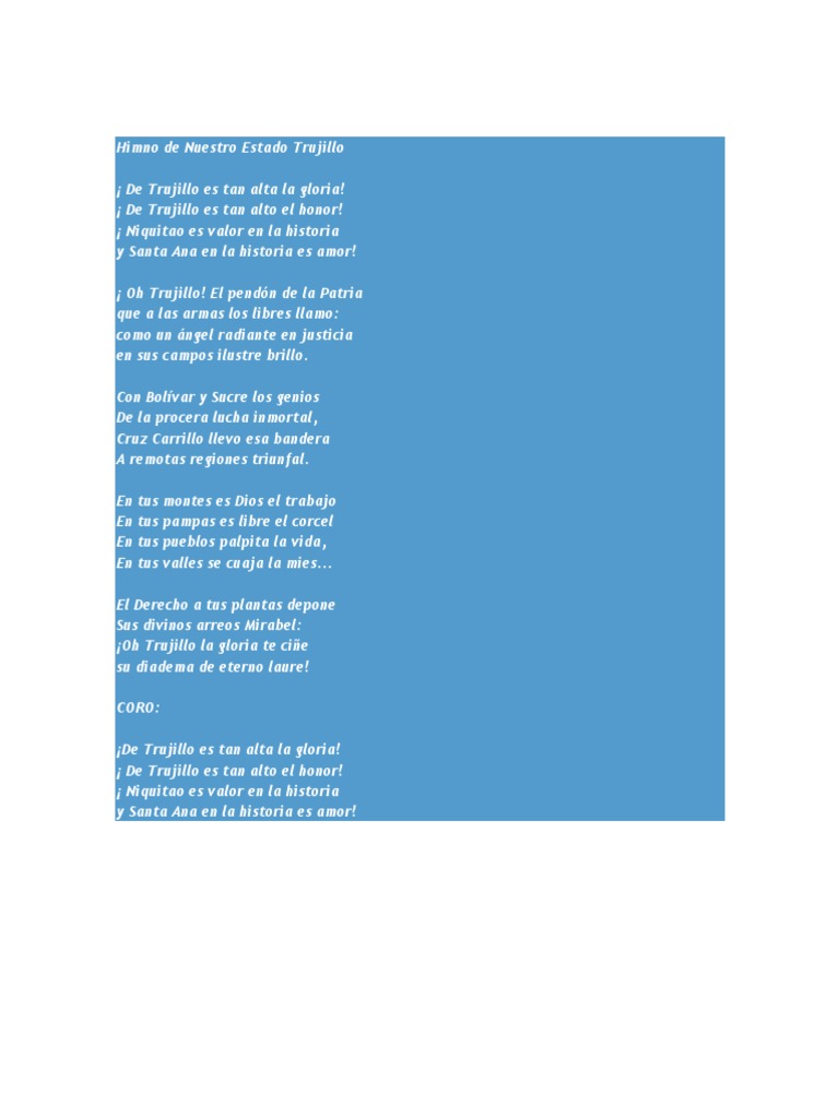 Himno del Estado Trujillo: Letra Completa | PDF | Religión y ...