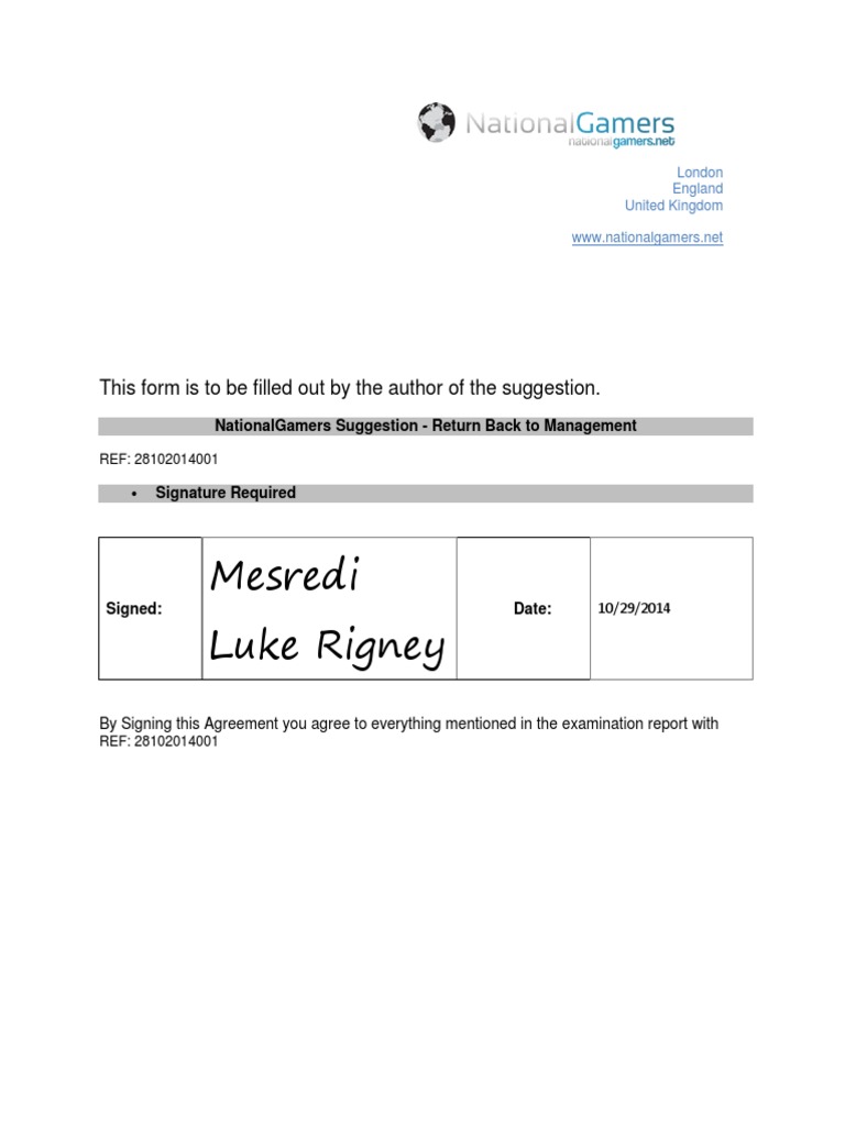 Mesredi Luke Rigney: This Form Is To Be Filled Out by The Author of The ...
