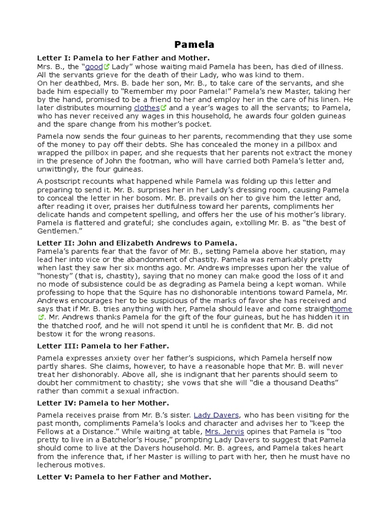 The Summary of All Pamela's Letters | PDF