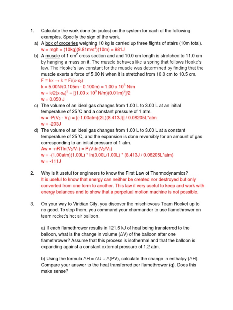 Practice Problems Thermodynamics | PDF | Heat | Gases