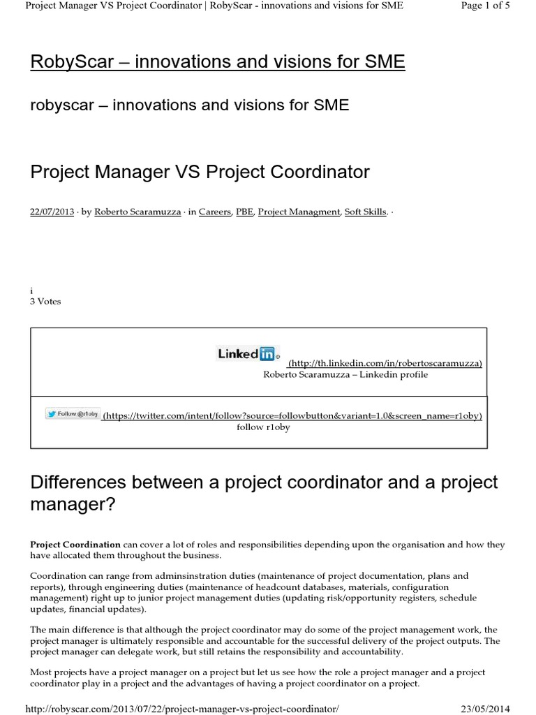 Project Manager vs. Coordinator Roles | PDF | Competence (Human ...