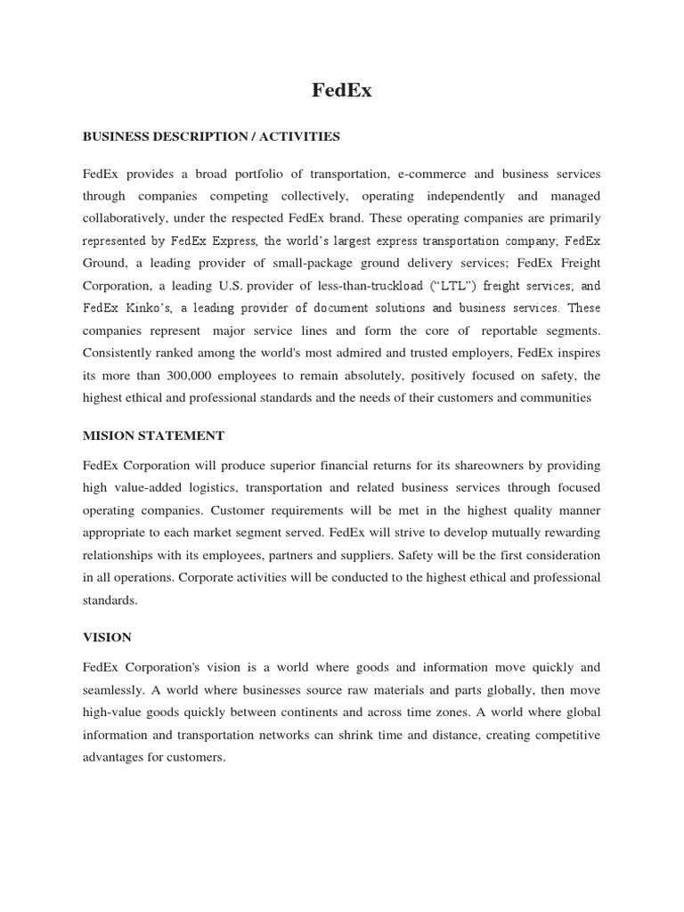 FedEx Business Overview and Vision | PDF | Business