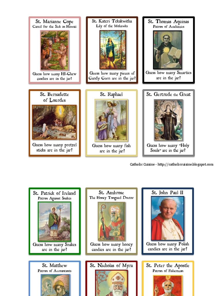 Catholic Saints Candy Jar Guessing Game | PDF | Christian Saints ...