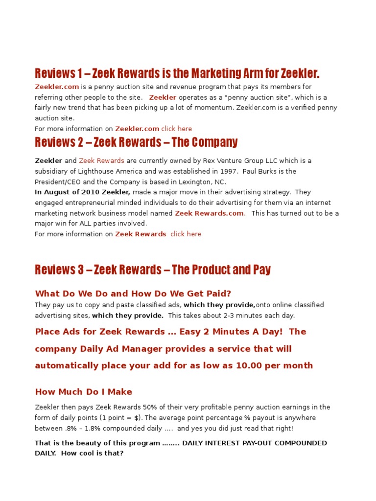 Reviews 1 - Zeek Rewards Is The Marketing Arm For Zeekler | PDF ...