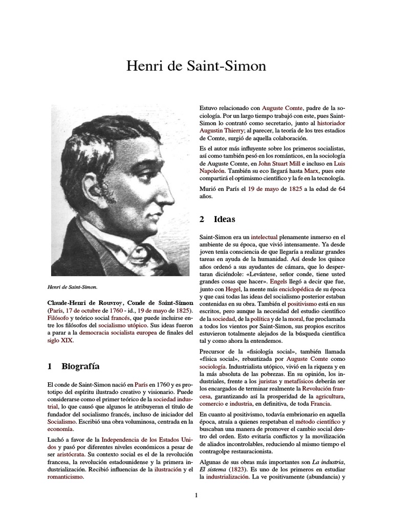 Biografía de Henri de Saint-Simon | PDF | Teorías sociológicas ...