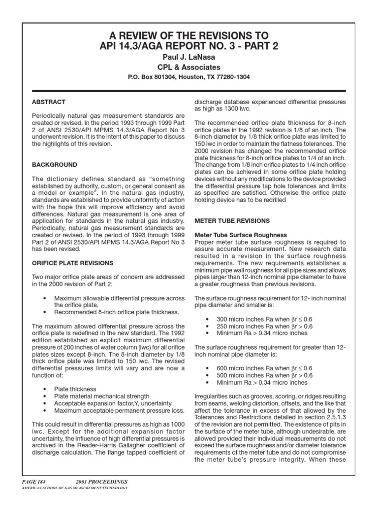 A Review of The Revisions To API 14.3 - AGA 3 - Part 2, Different | PDF ...