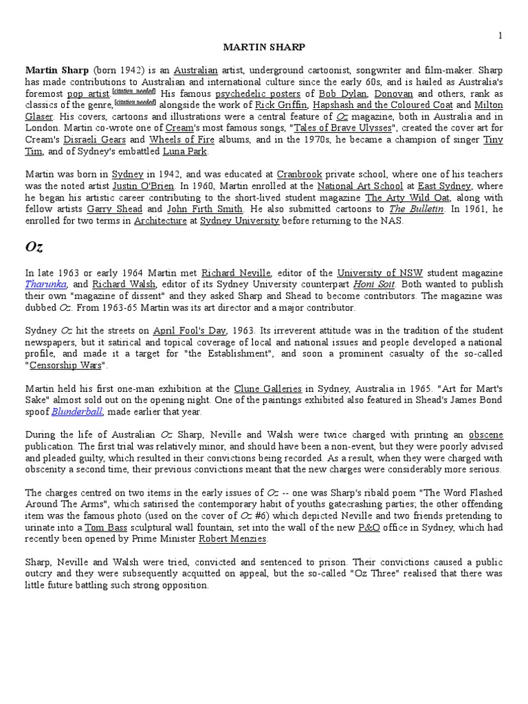 Martin Sharp Martin Sharp (Born 1942) Is An Australian Artist ...