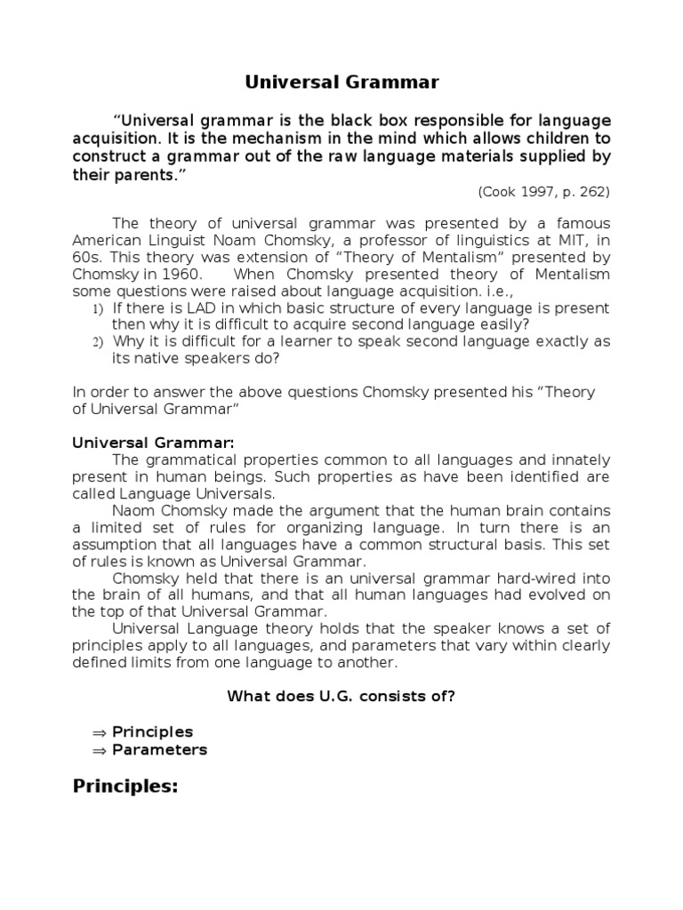 Universal Grammar | PDF | Phrase | Predicate (Grammar)