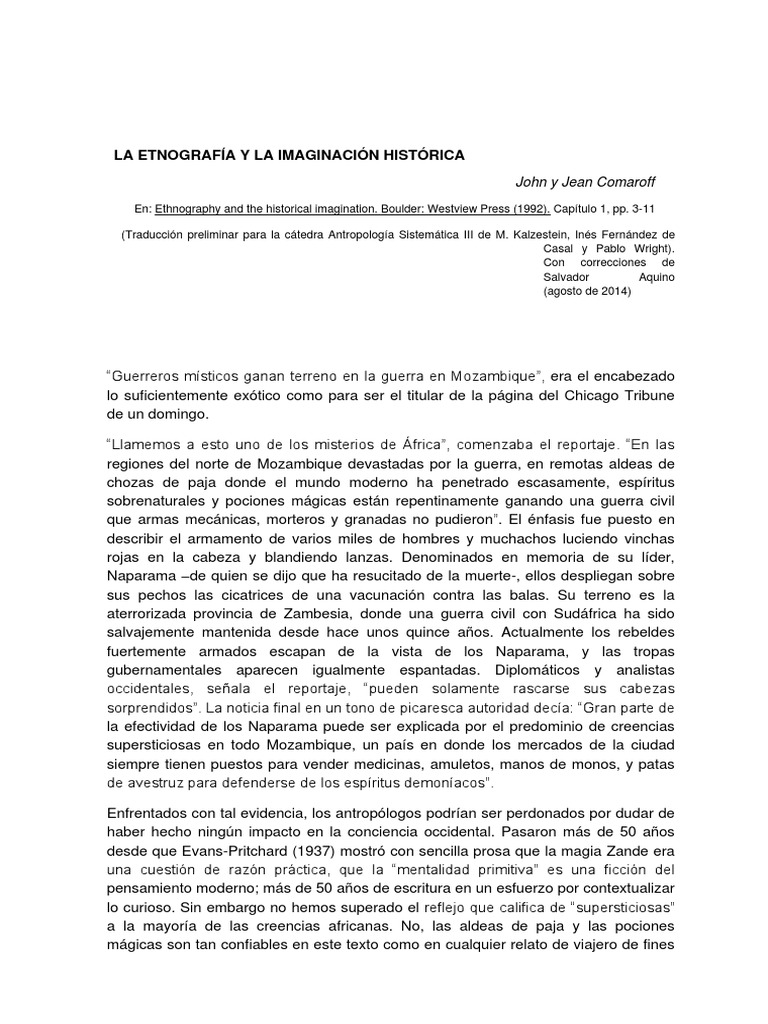 Comaroff Jean y John La Etnografia y La Imaginacion Historica Final ...