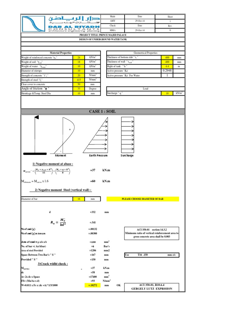 Water Tank Design (Aci 318-05 & 350-01) | PDF | Concrete | Materials