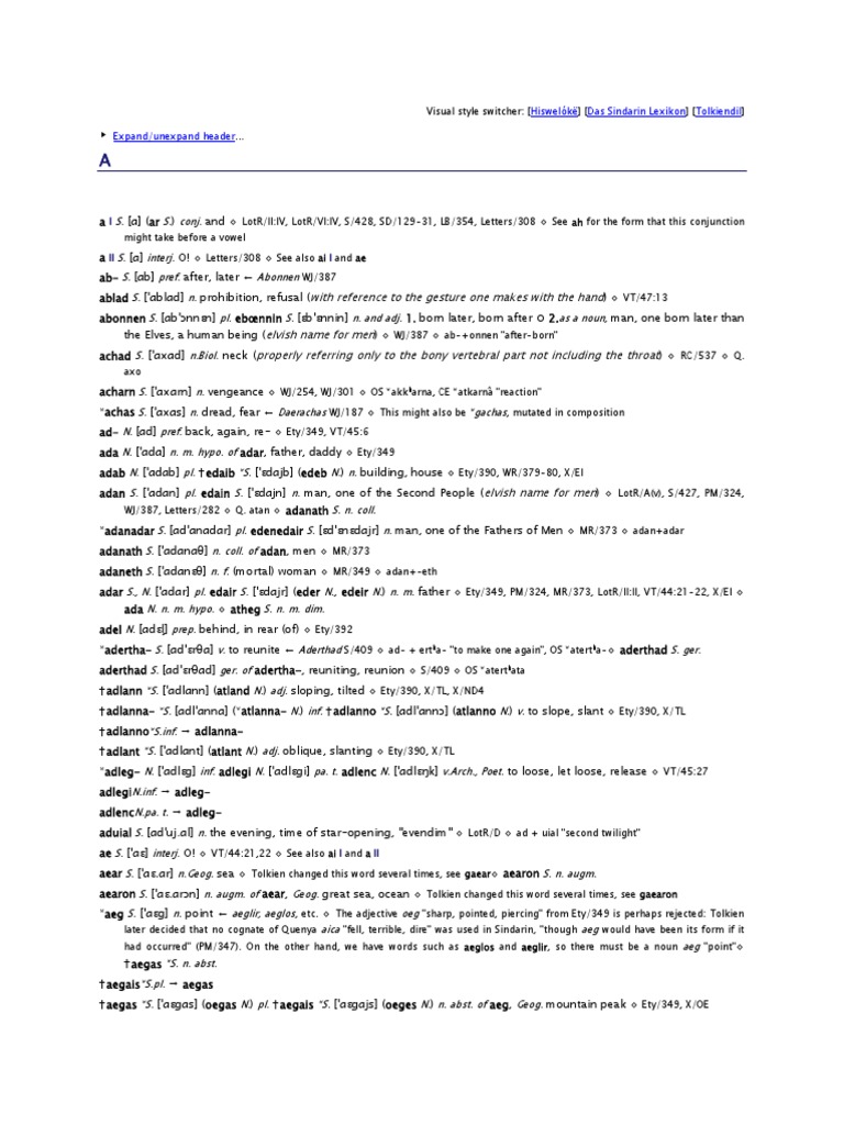 Sindarin English Dictionary | PDF | Middle Earth Races | J. R. R. Tolkien