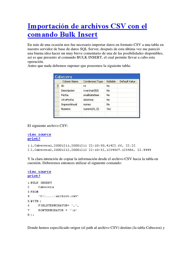 Importar CSV con Bulk Insert SQL | PDF | Servidor SQL de Microsoft | SQL