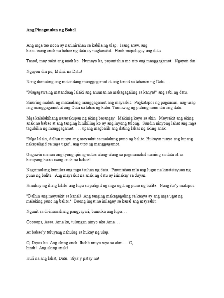 Ang Pinagmulan NG Bohol | PDF