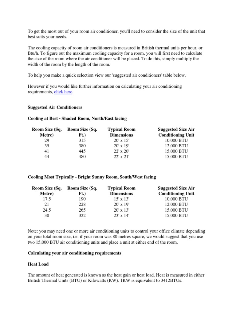 Air Conditioner Sizing Guide | PDF | British Thermal Unit | Air ...