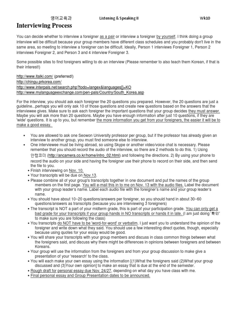 Guidelines for Conducting Interviews with Foreigners and Creating ...