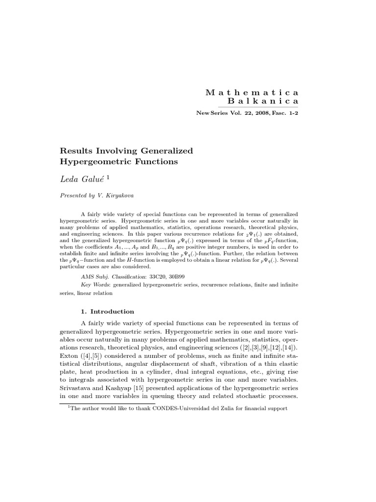 Foxwright To Hypergeometric | PDF | Recurrence Relation | Special Functions