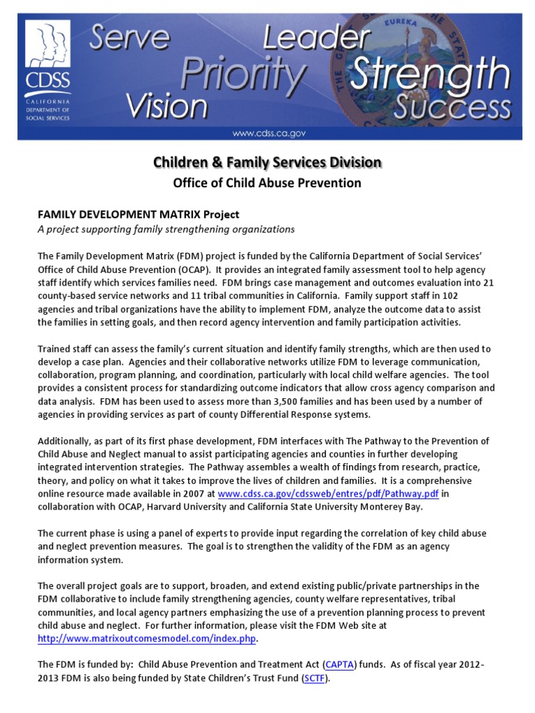 FamilyDevelopmentMatrix FactSheet | PDF | Collaboration | Child Abuse