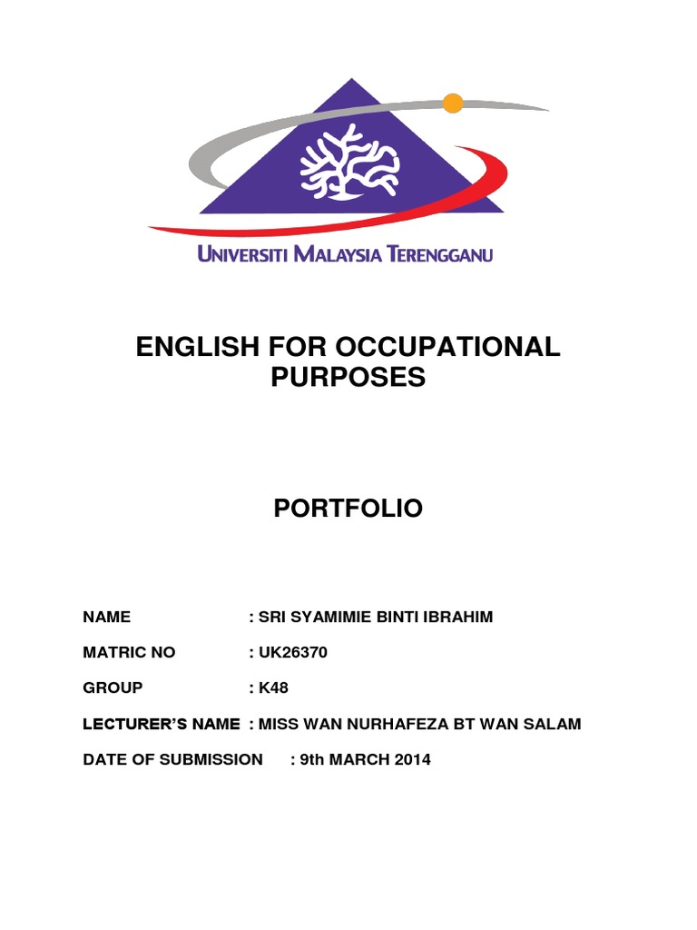 English For Occupational Purposes: Portfolio | PDF